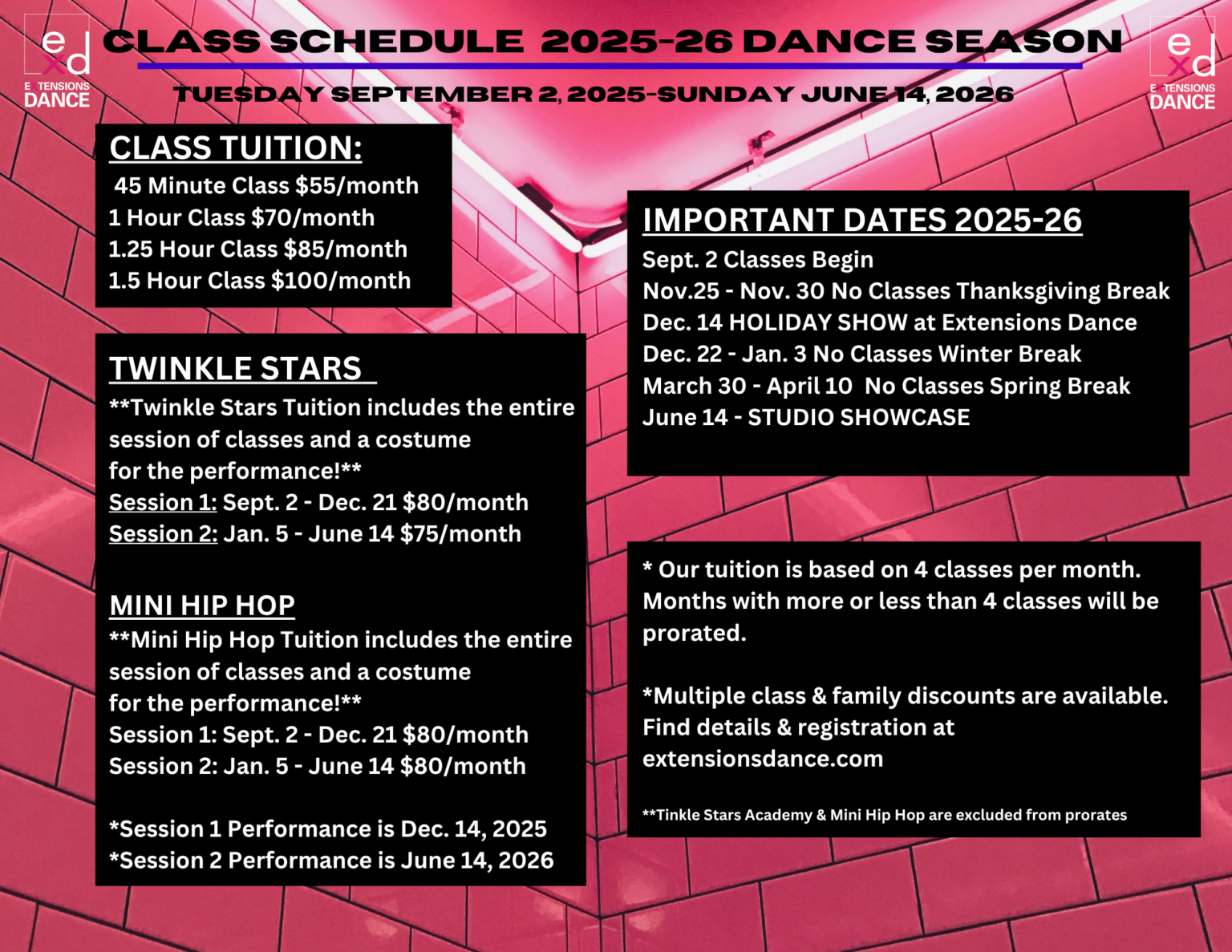 Schedule of classes 2025-26 | Extensions Dance Center